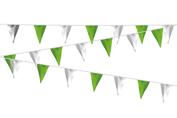 Vlaggenlijn vol licht groen en witte vlaggen stof 20m, extra kwaliteit ...
