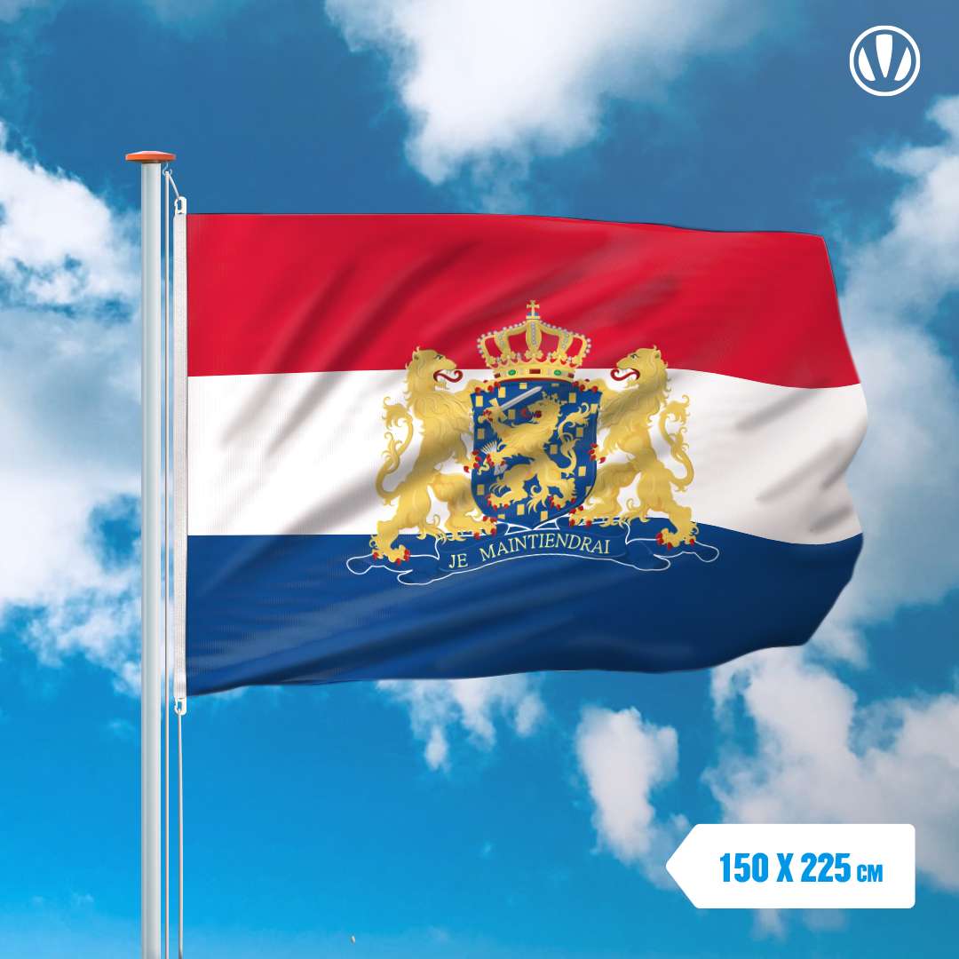 Nederlandse vlag met wapen 150x225 cm kopen? | Voordelig bij Vlaggenclub