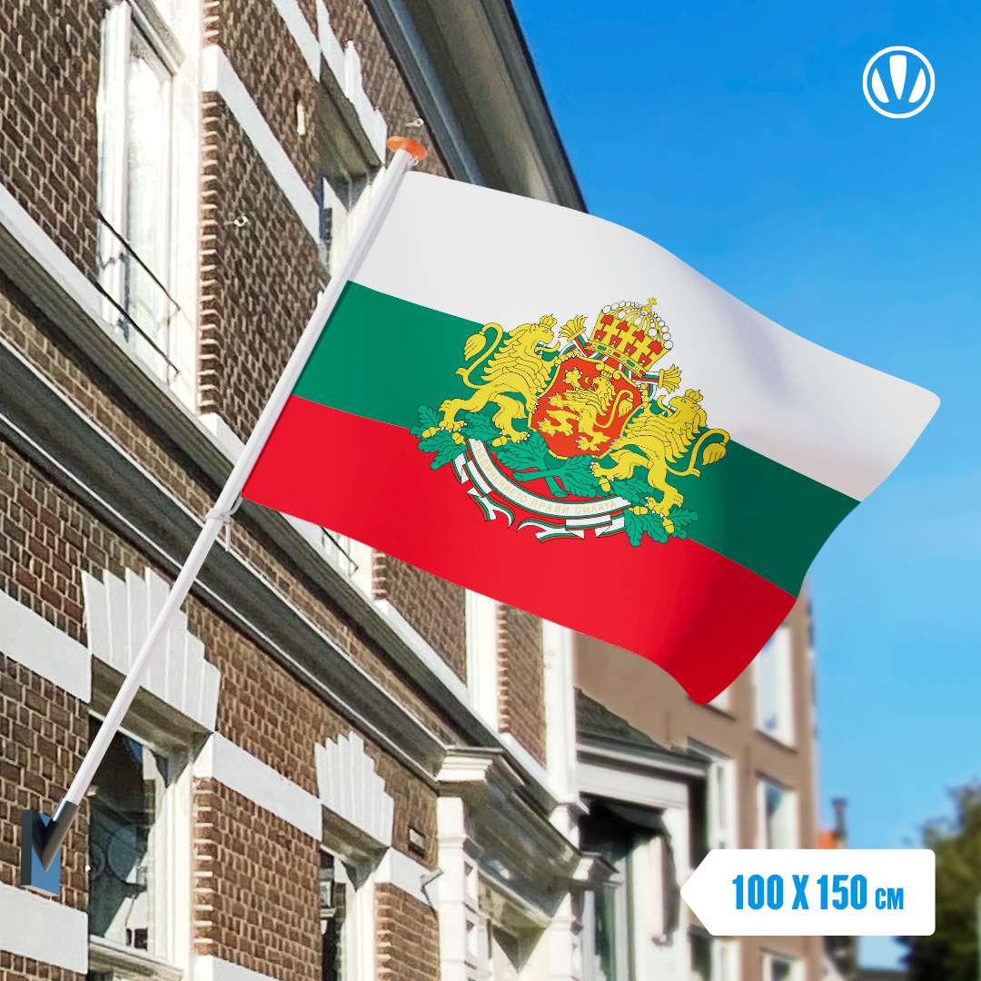 Vlag Bulgarije met Wapen 100x150cm | Vlaggenclub